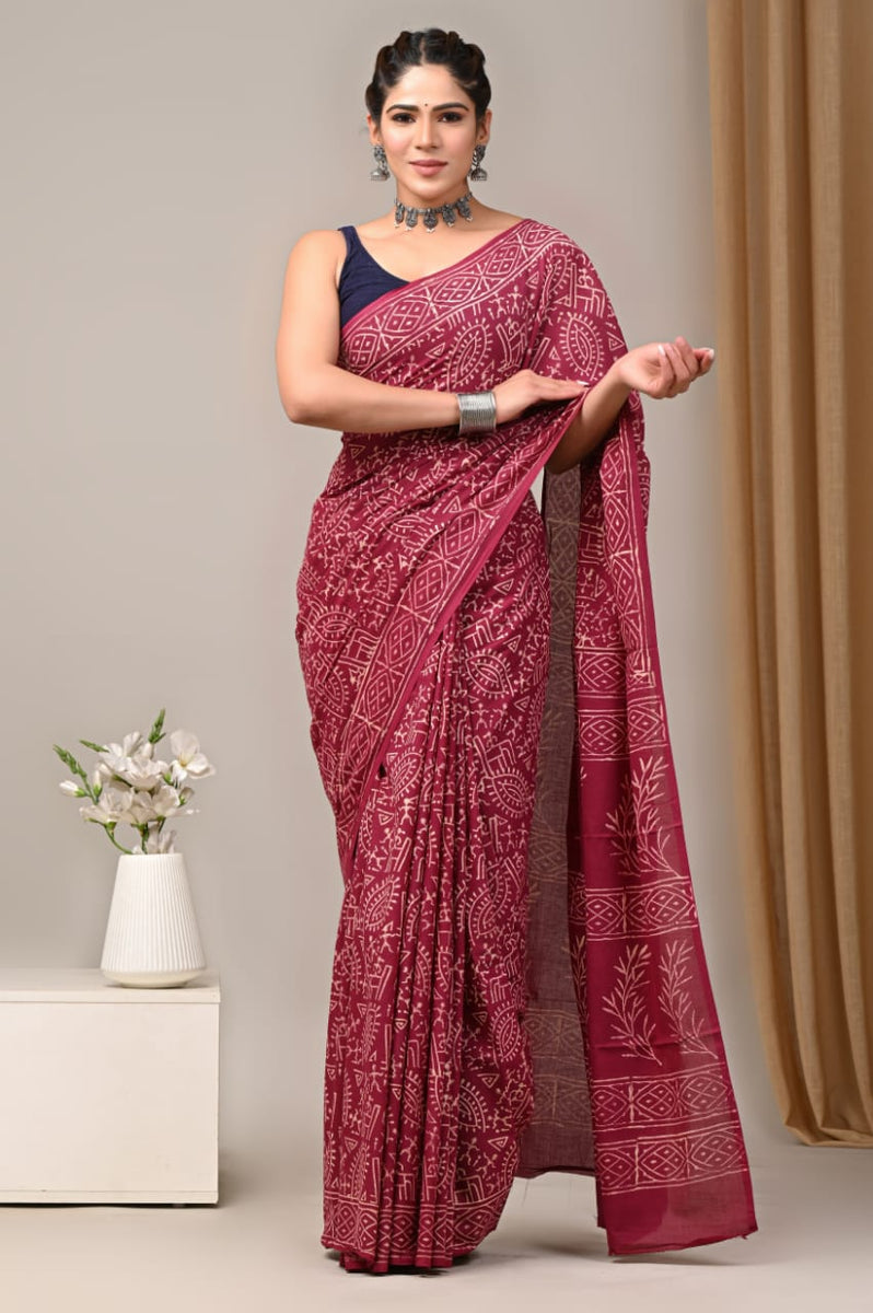 Jaipur Hand Block Print Saree – Priya Fabrics
