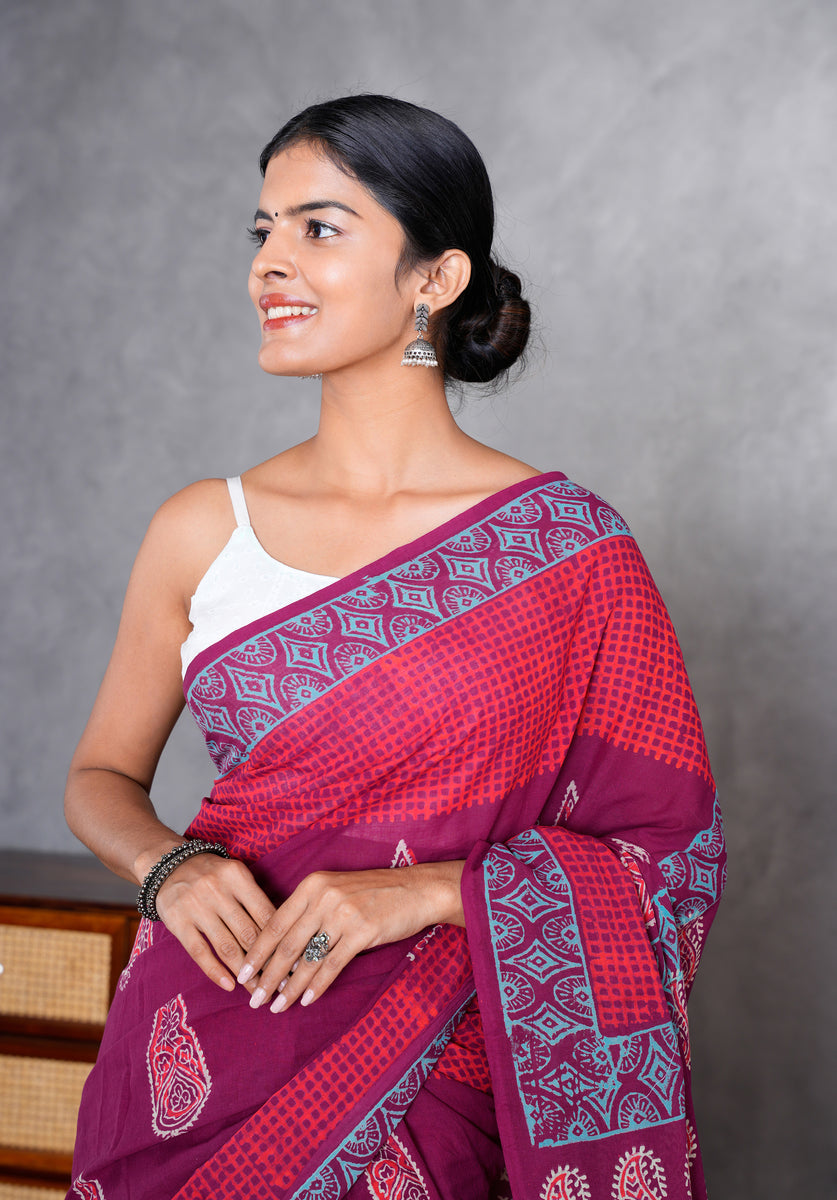 Jaipur Hand Block Print Saree – Priya Fabrics