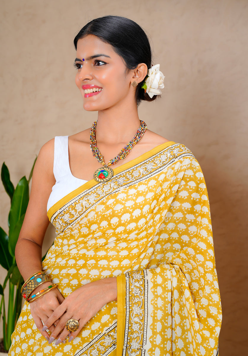 Jaipur Hand Block Print Saree – Priya Fabrics