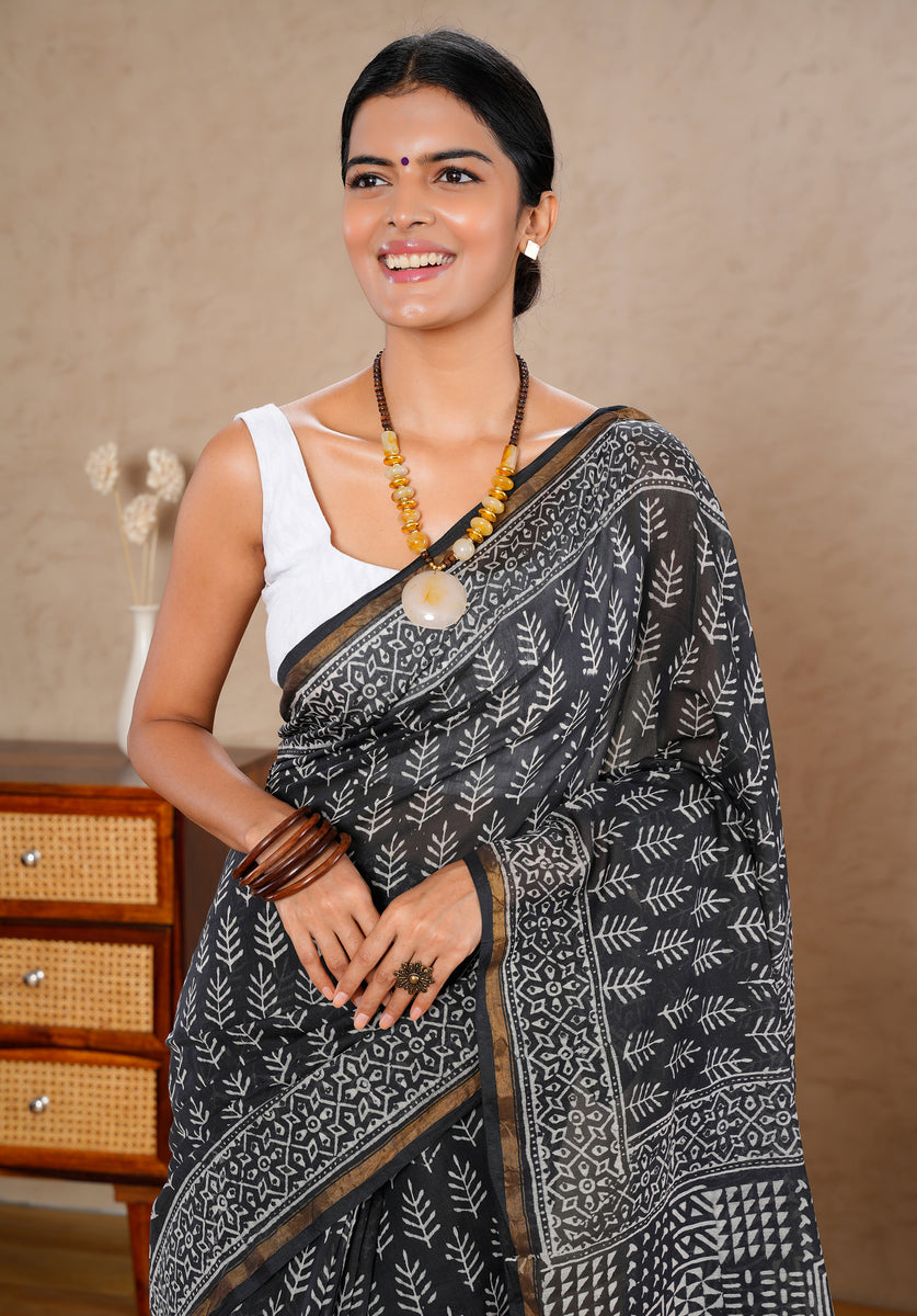 Jaipur Hand Block Print Saree – Priya Fabrics